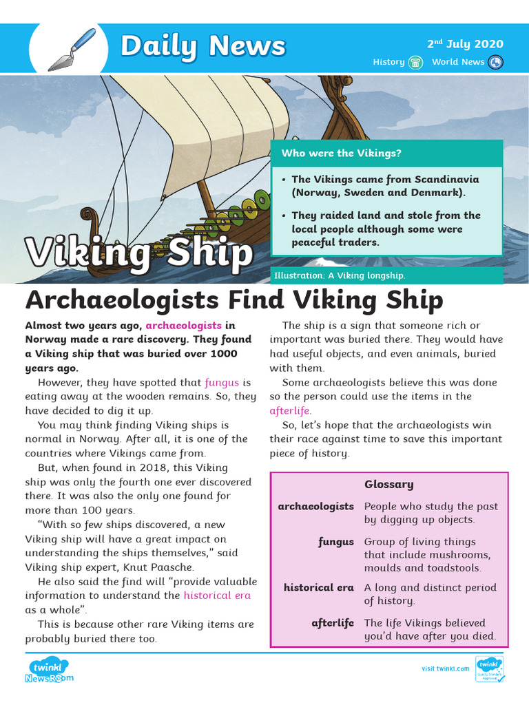 1b Viking Longship Dug Up After 1000 Years Daily News Story (Ages 7-9 ...