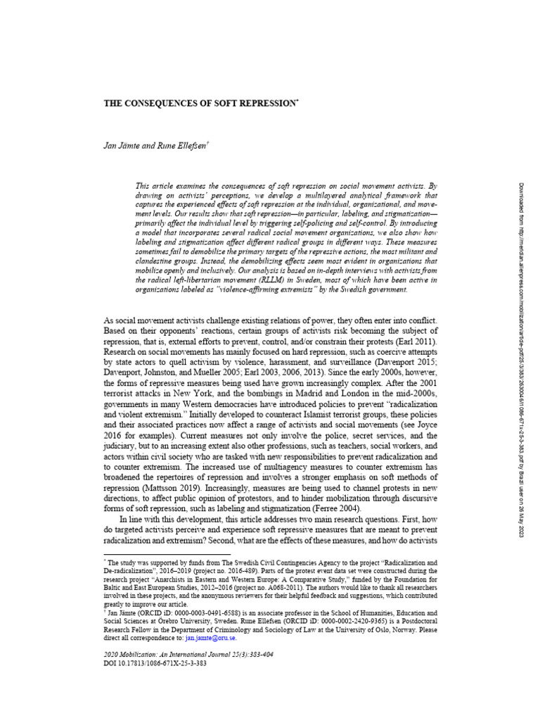 The Consequences of Soft Repression | PDF | Social Stigma | Activism