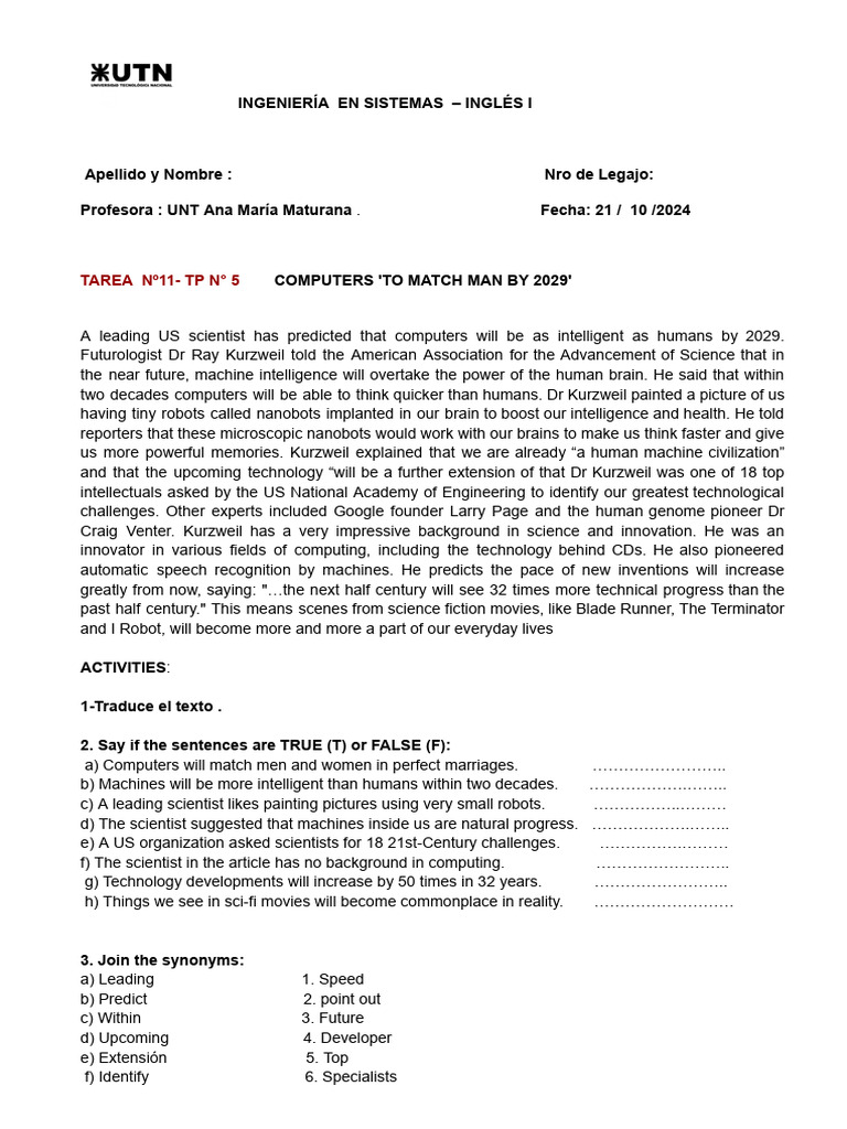 Juan Ignacio Soto - ISI 1-TAREA N°13-TP N°5 - COMPUTERS 'TO MATCH MAN BY 2029' - OCTOBER 21ST ...