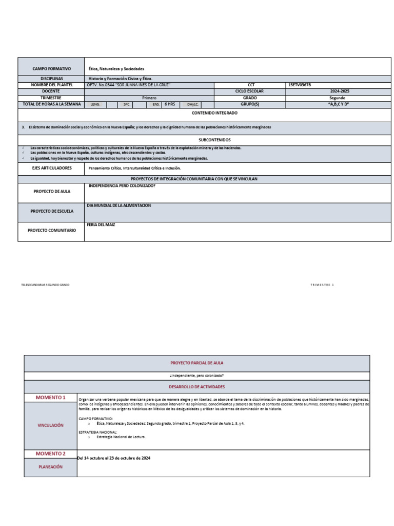 Planeacion Cont 3 | PDF | Nueva españa | Sociedad