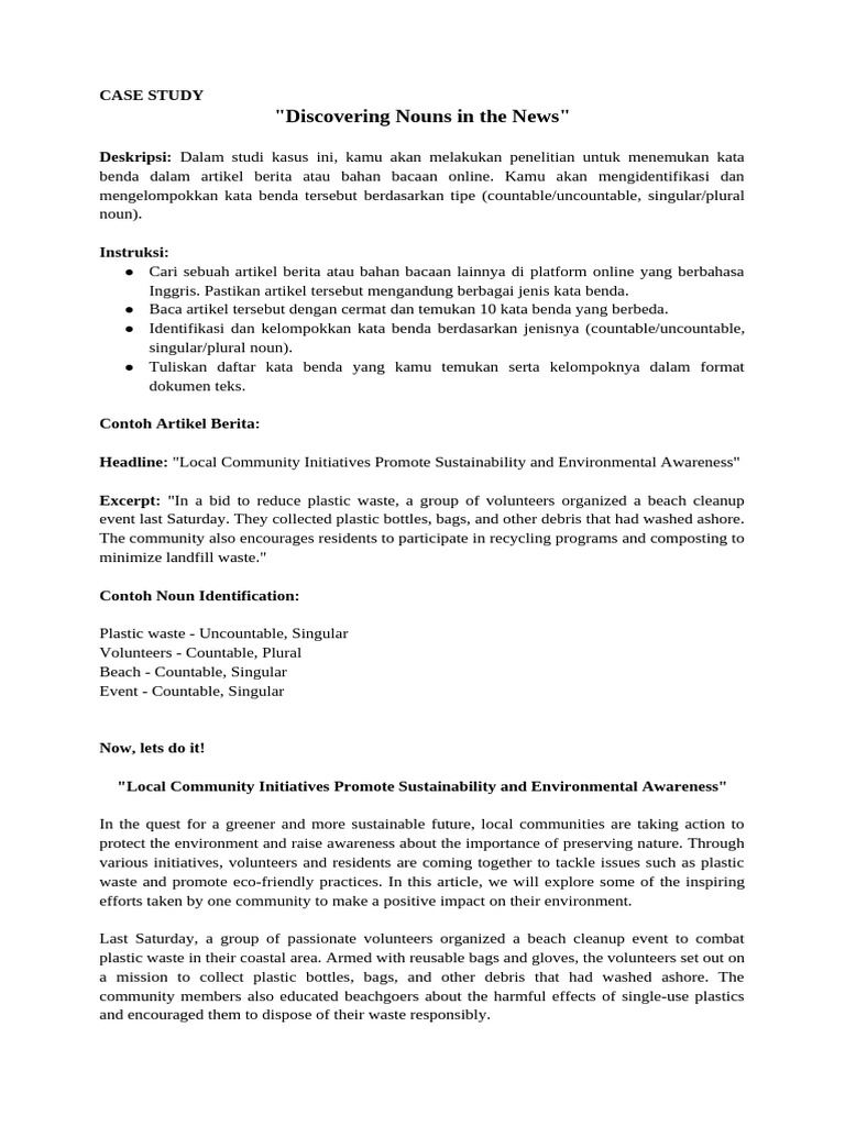 Case Study Materi 3 - TYPE OF NOUNS | PDF | Plural | Grammatical Number