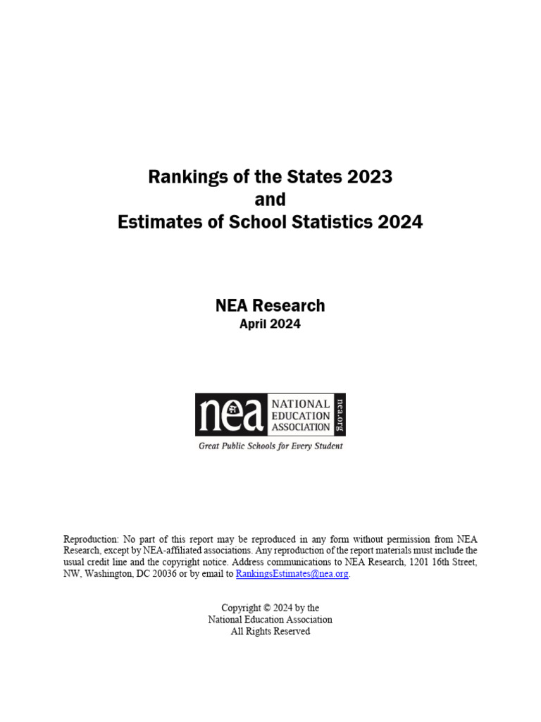 2024 Rankings and Estimates Report | PDF | Teachers | Inflation