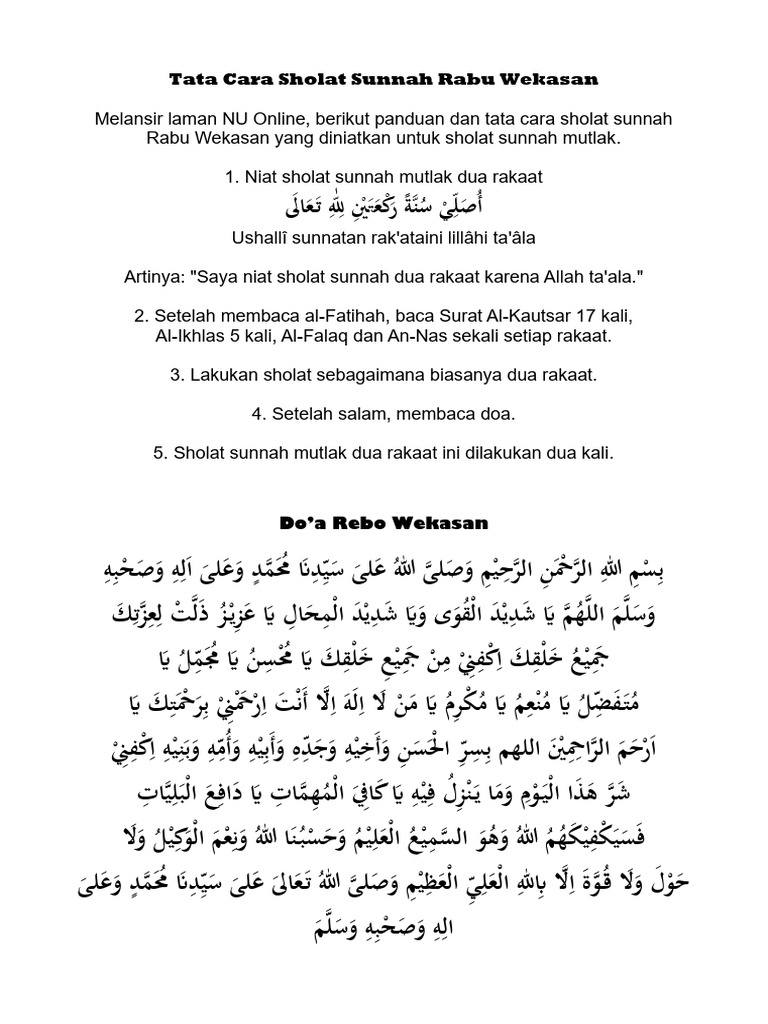 TATA CARA Do'a Rebo Wekasan | PDF