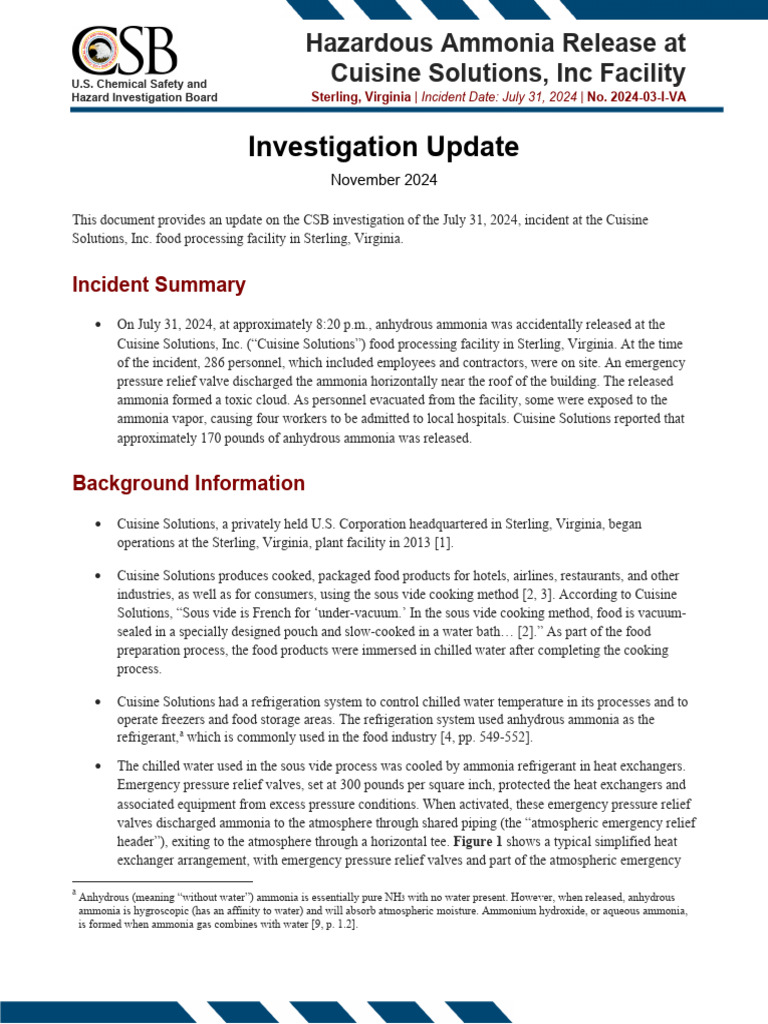 AMMONIA RELEASE - CSB PRELIMINARY REPORT | PDF | Ammonia | Water