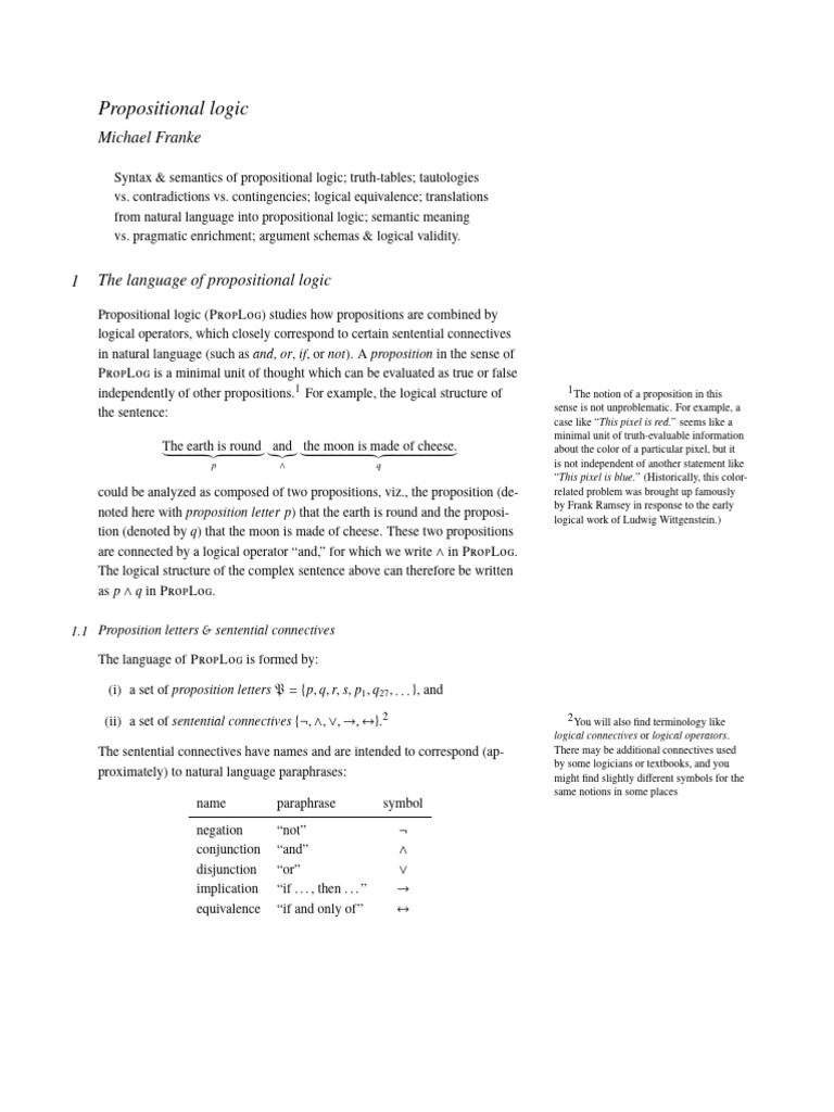 02 Handout Propositional Logic | PDF | Contradiction | Logic