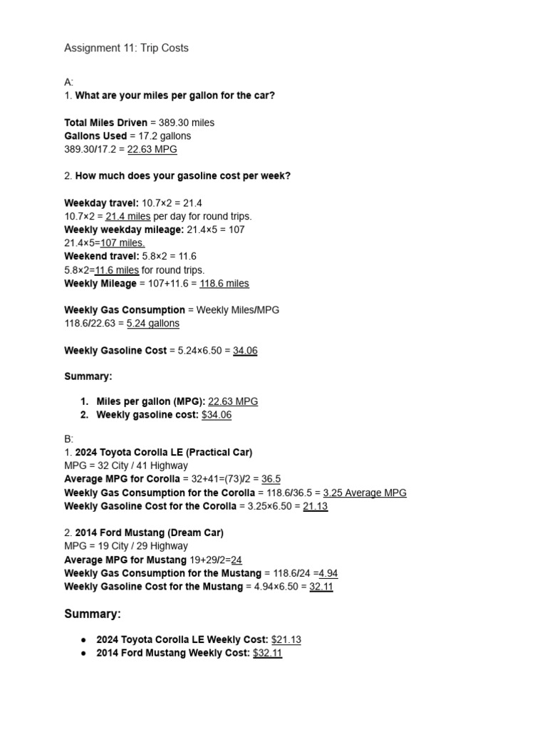 Assignment 11 - Trip Costs | PDF | Business | Science & Mathematics