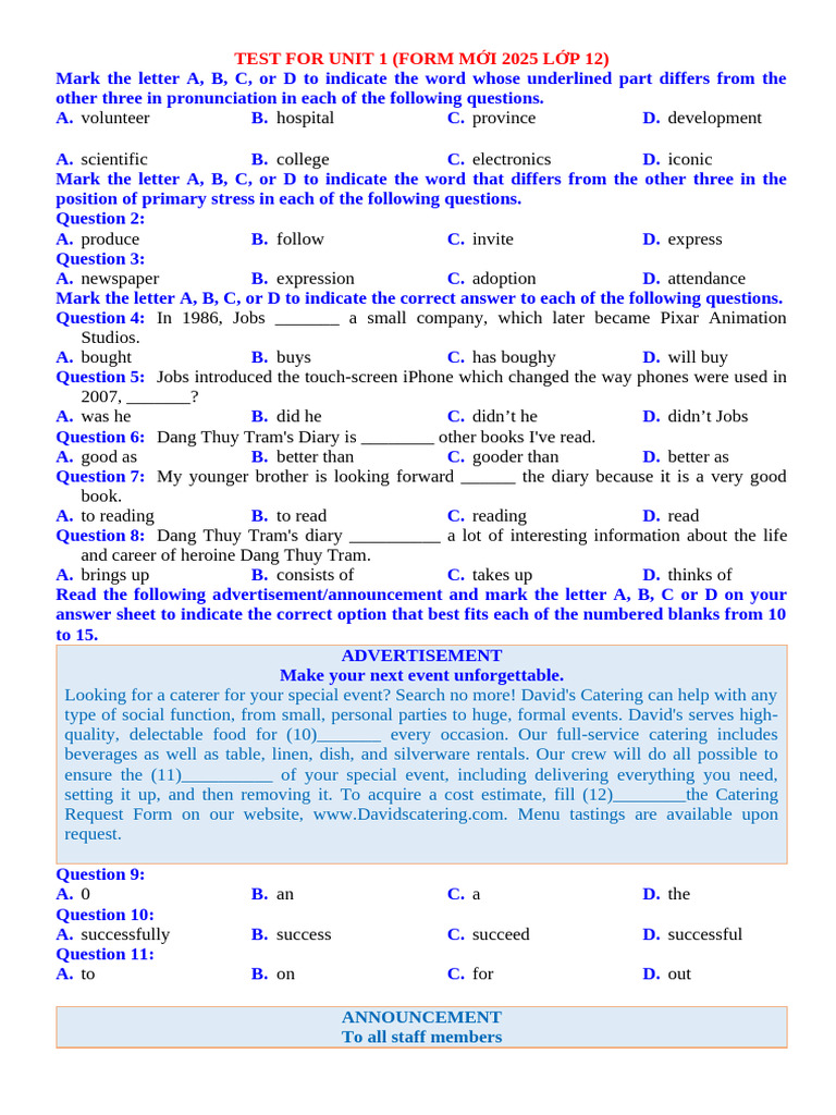 HS UNIT 1 TEST 1 | PDF