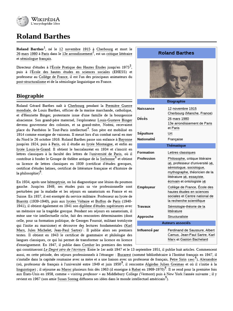 Biographie de Roland Barthes | PDF