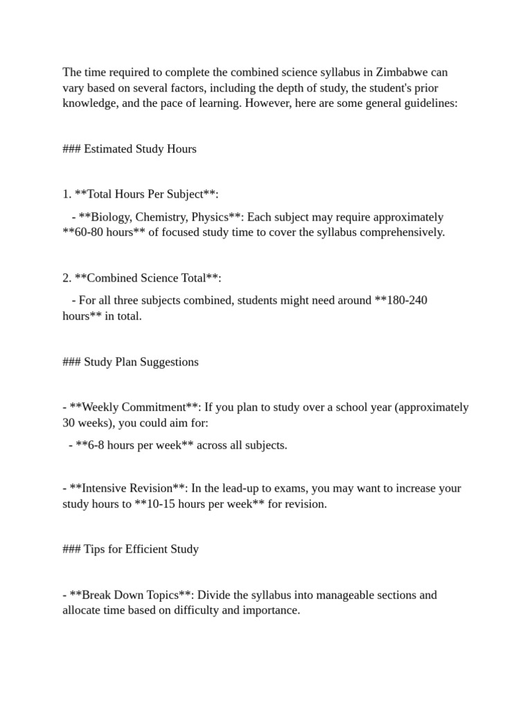 Science Syllabus Time Management | PDF