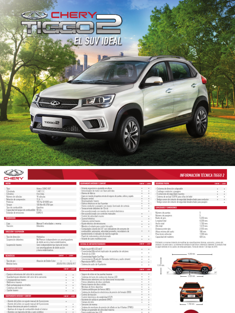 Ficha_Tecnica_Tiggo_2_Confort | PDF | Sistema de freno antibloqueo | Coche