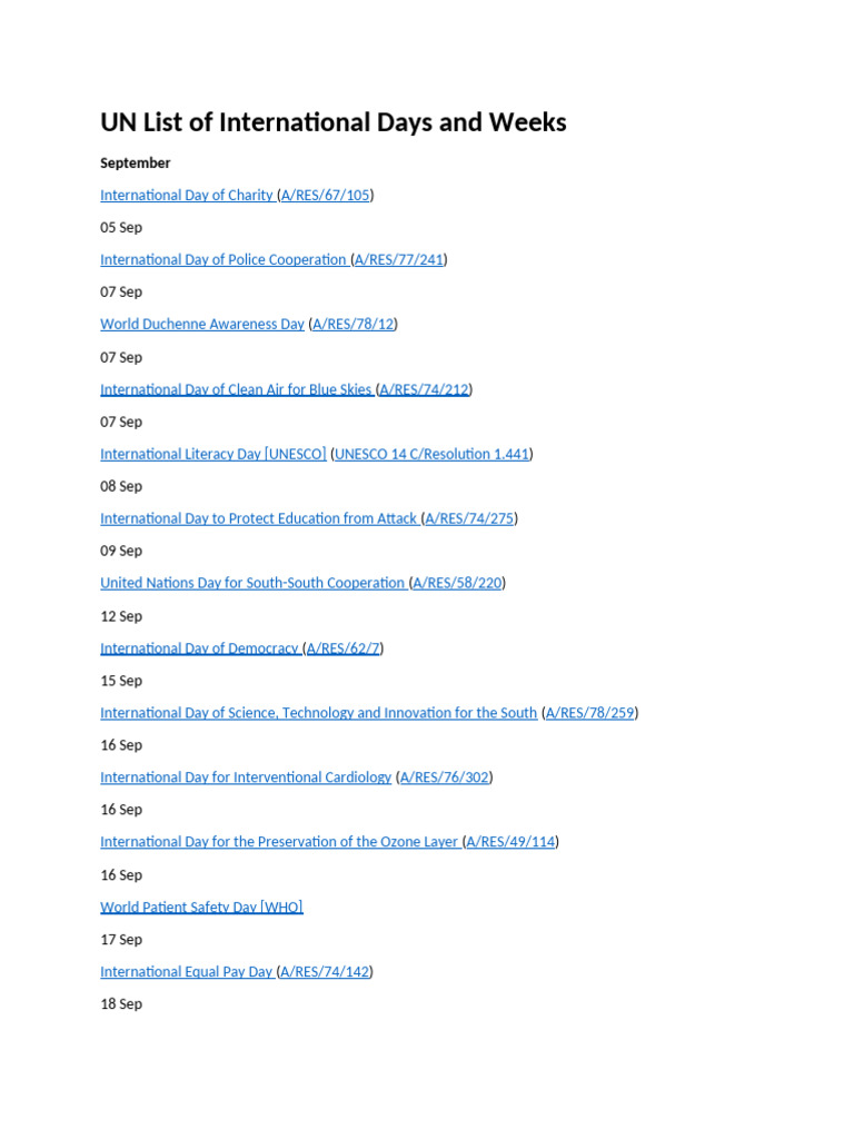 UN List of International Days and Weeks | PDF | Violence