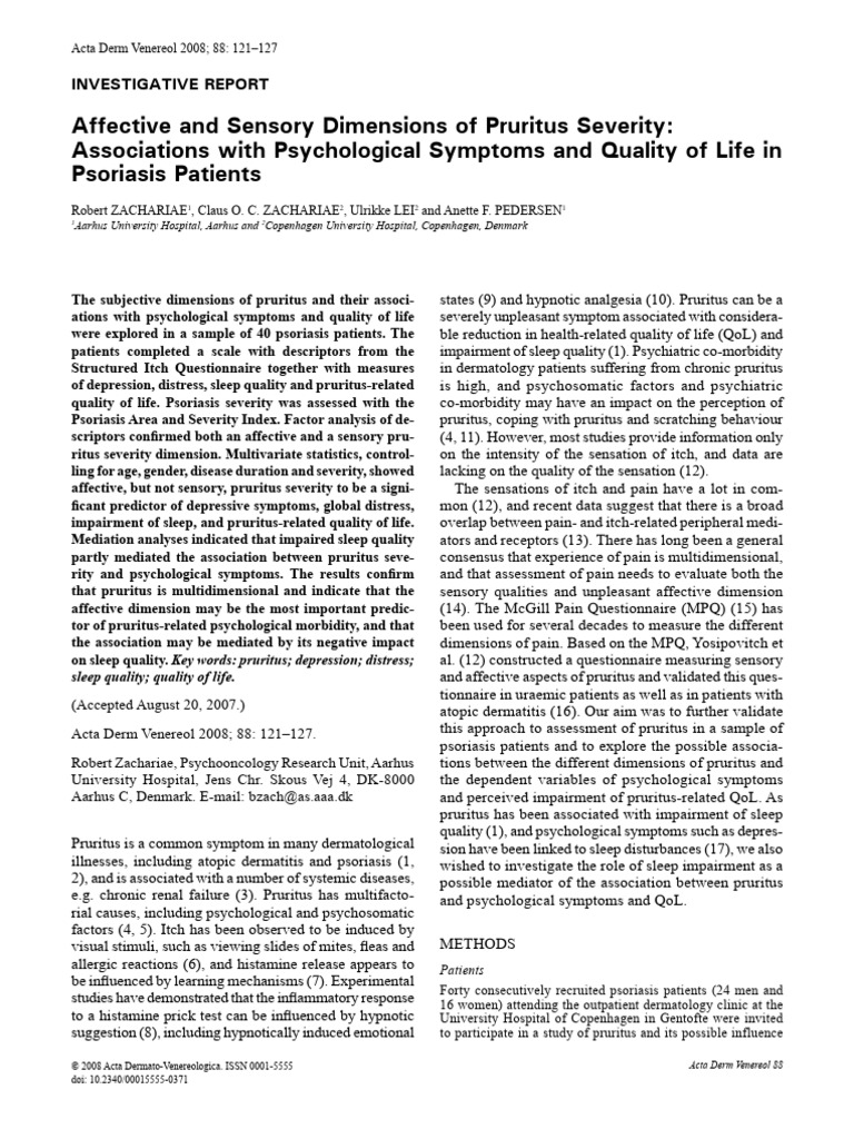 Affective and Sensory Dimensions of Pruritus Severity: Associations ...