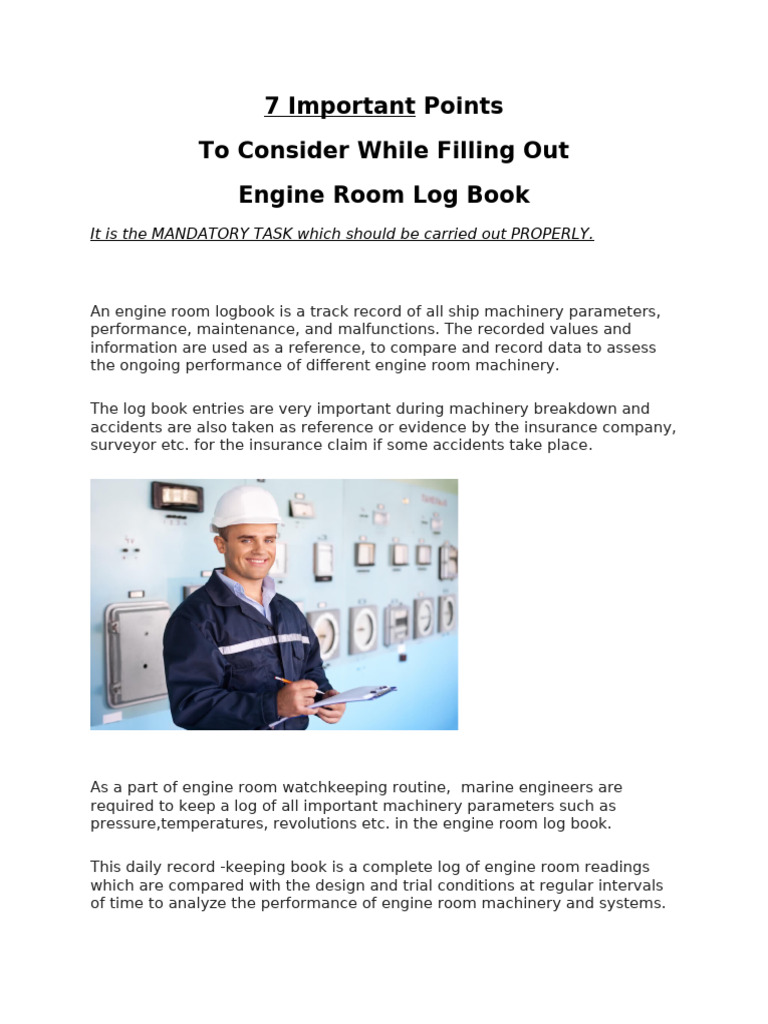 Engine Room Logbook Guide | PDF | Ships | Port