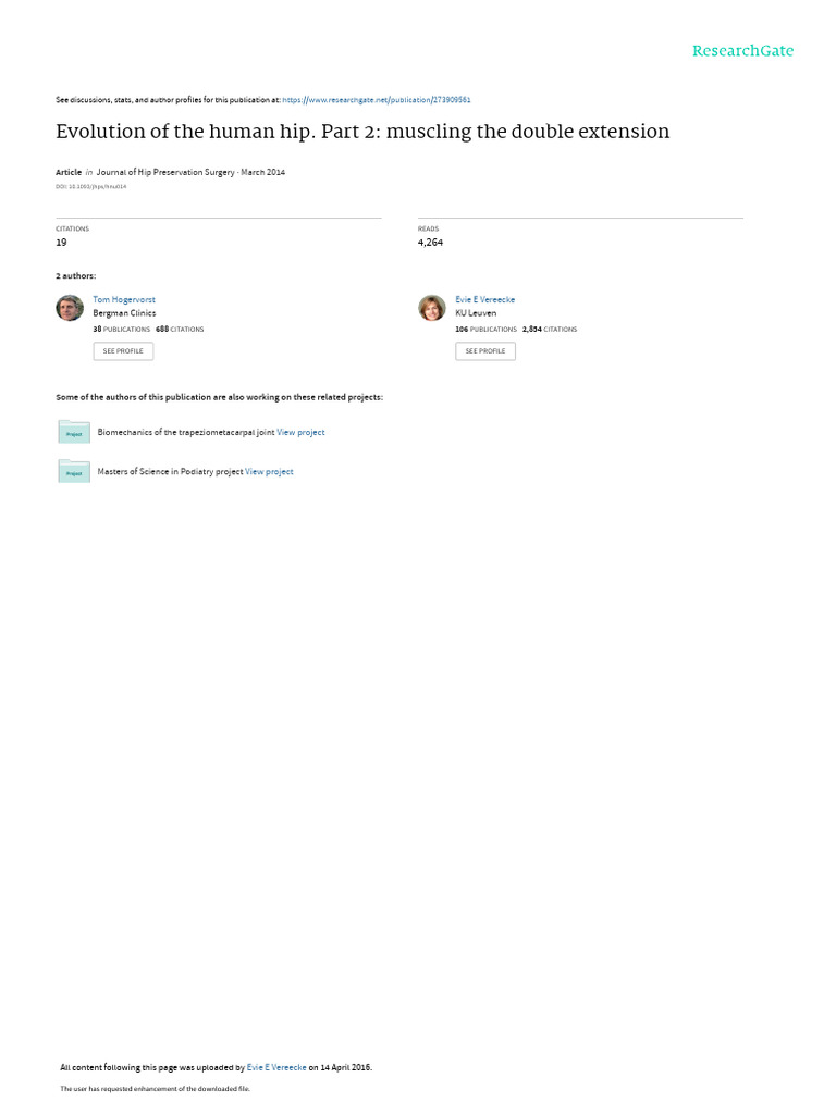 Evolution of The Human Hip. Part 2: Muscling The Double Extension | PDF ...