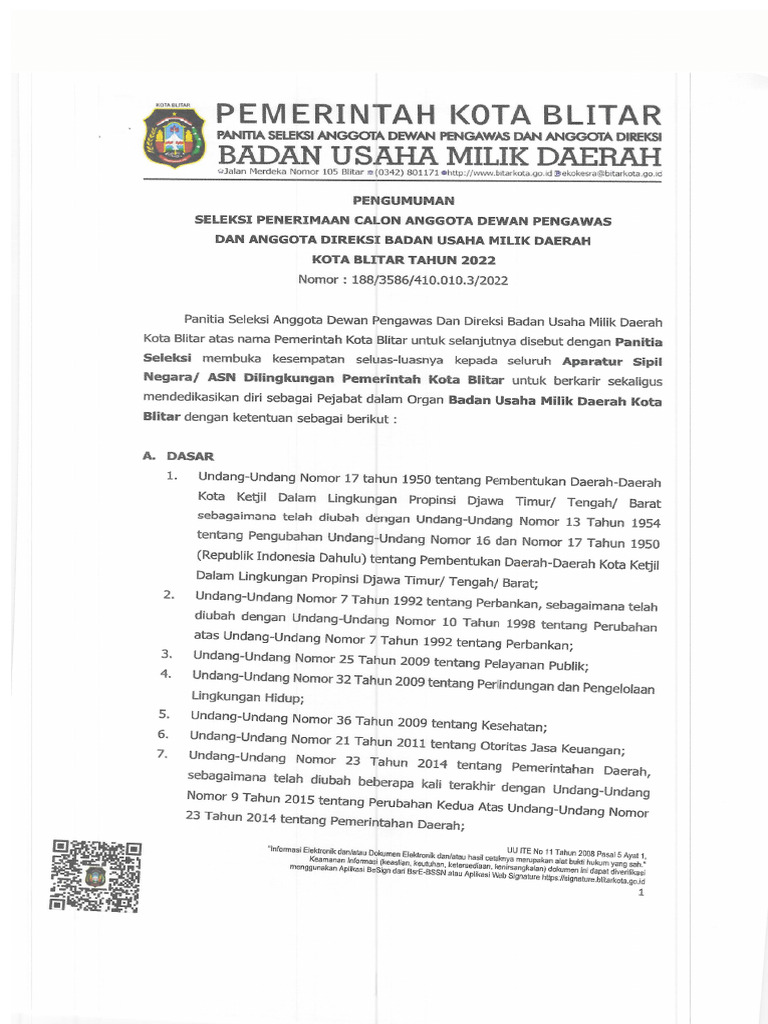 Seleksi Calon Pengawas Anggota Direksi BUMD | PDF