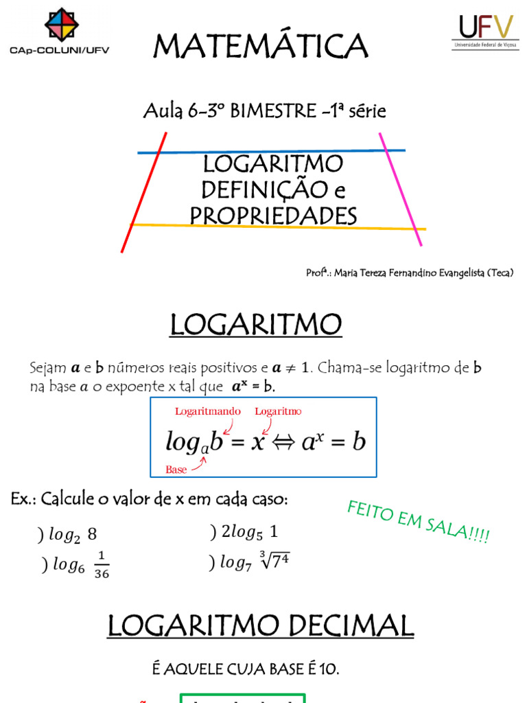 Logarítmo - Definição e Propriedades | PDF | Logaritmo | Matemática