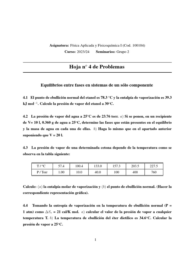 Hoja4 Entregar | PDF | Fase (materia) | Propiedades termodinámicas.