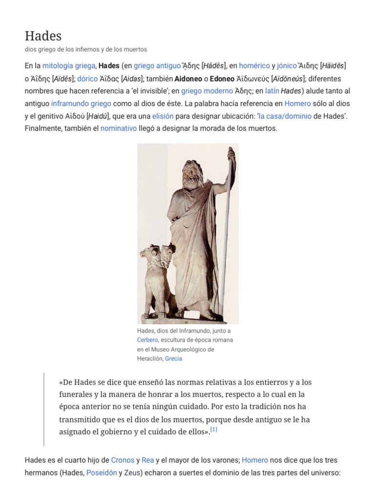 Hades: Dios del Inframundo Griego | PDF | infierno | Perséfone