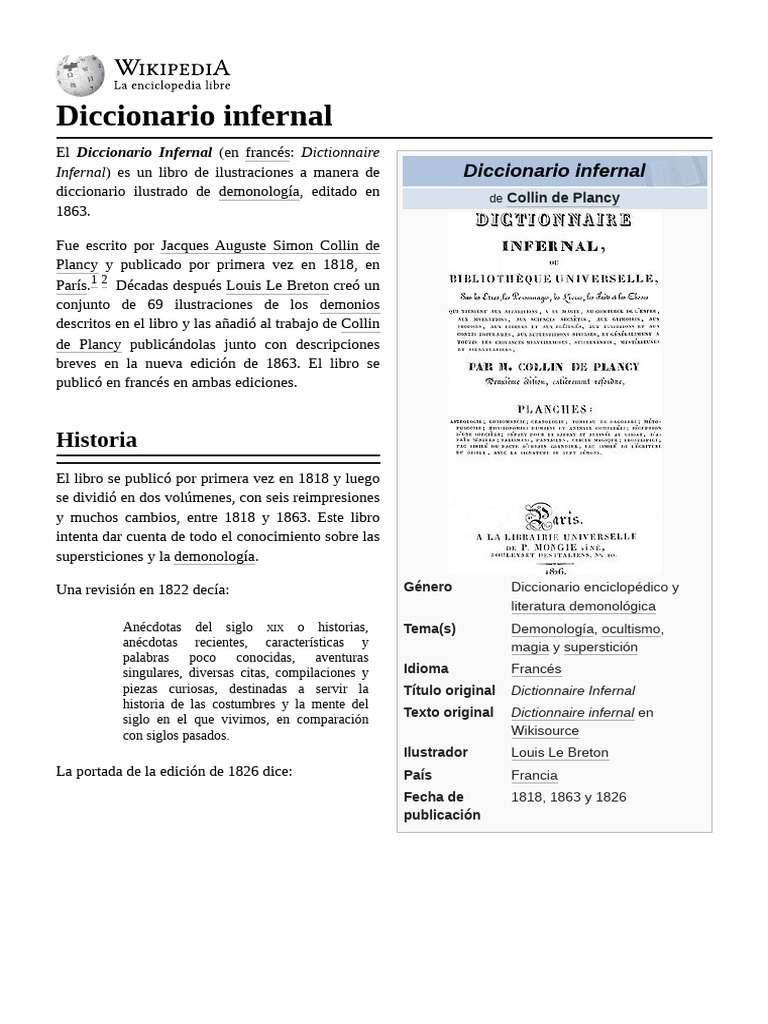 Diccionario Infernal | PDF | Demonios | Demonología