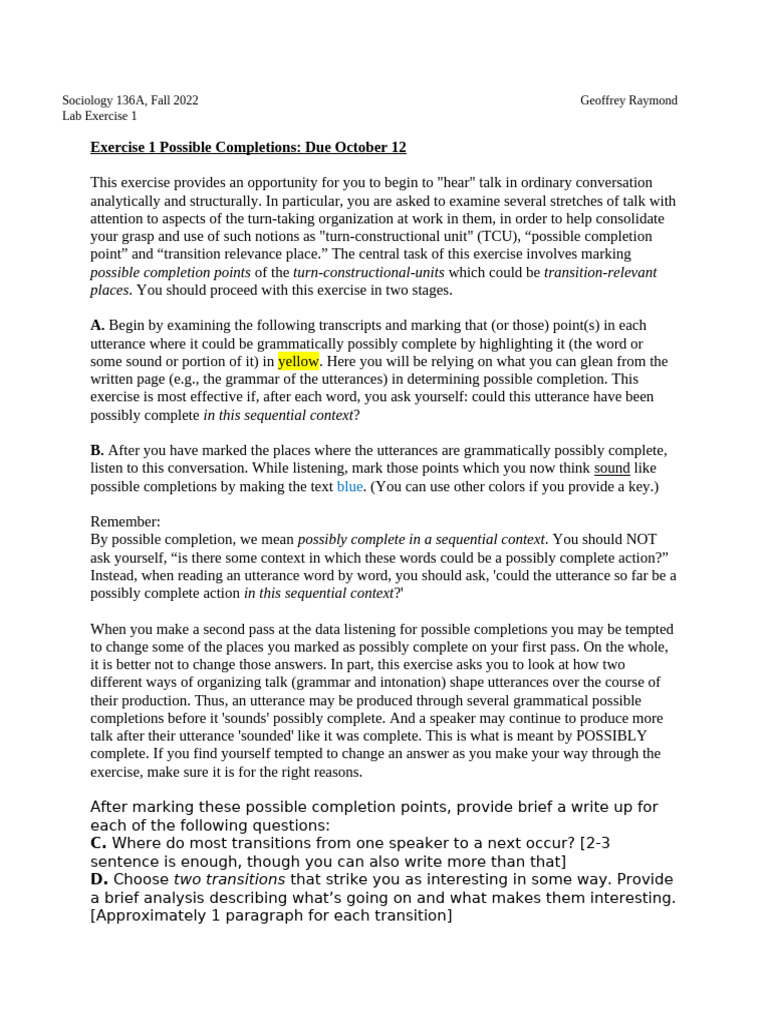 Soc 136A - Assignment 1-Turn Construction-F2022 2 | PDF | Word ...