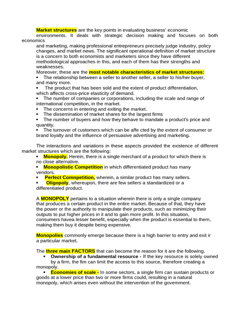Market Structures | PDF | Monopoly | Market (Economics)