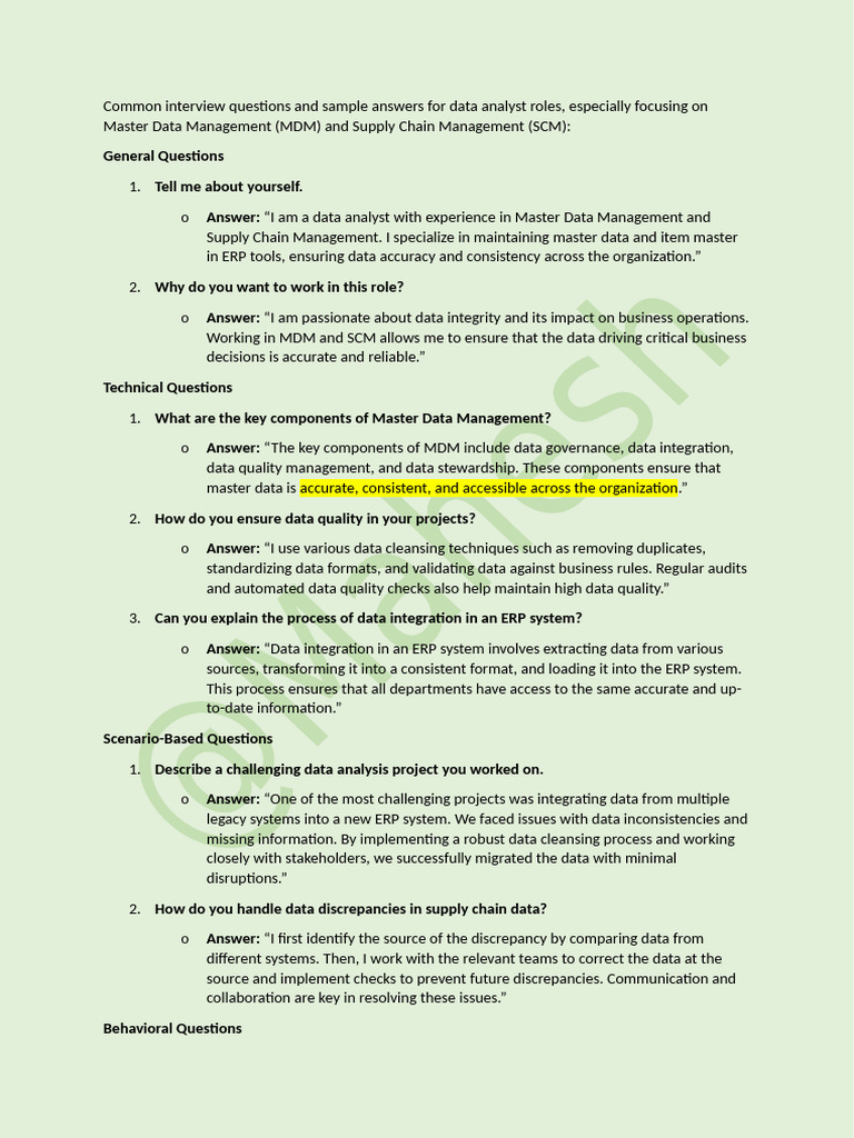 Common Interview Questions - Data Analyst Roles | PDF | Data Quality | Data Analysis