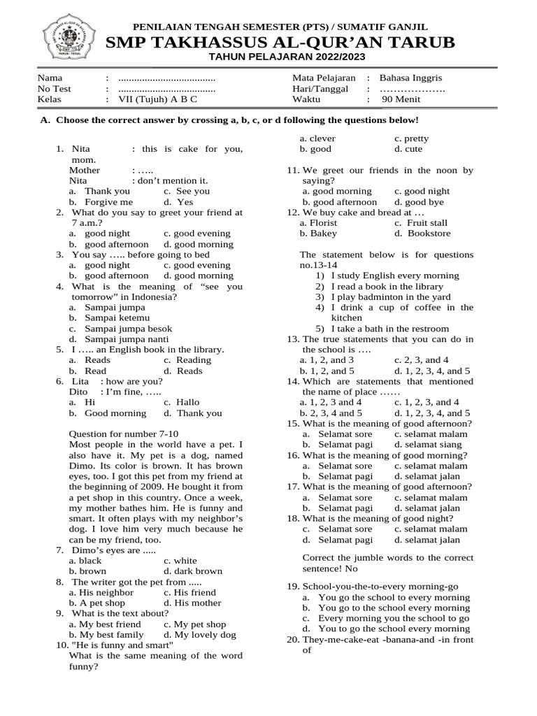 PTS ENGLISH 7 GSL | PDF