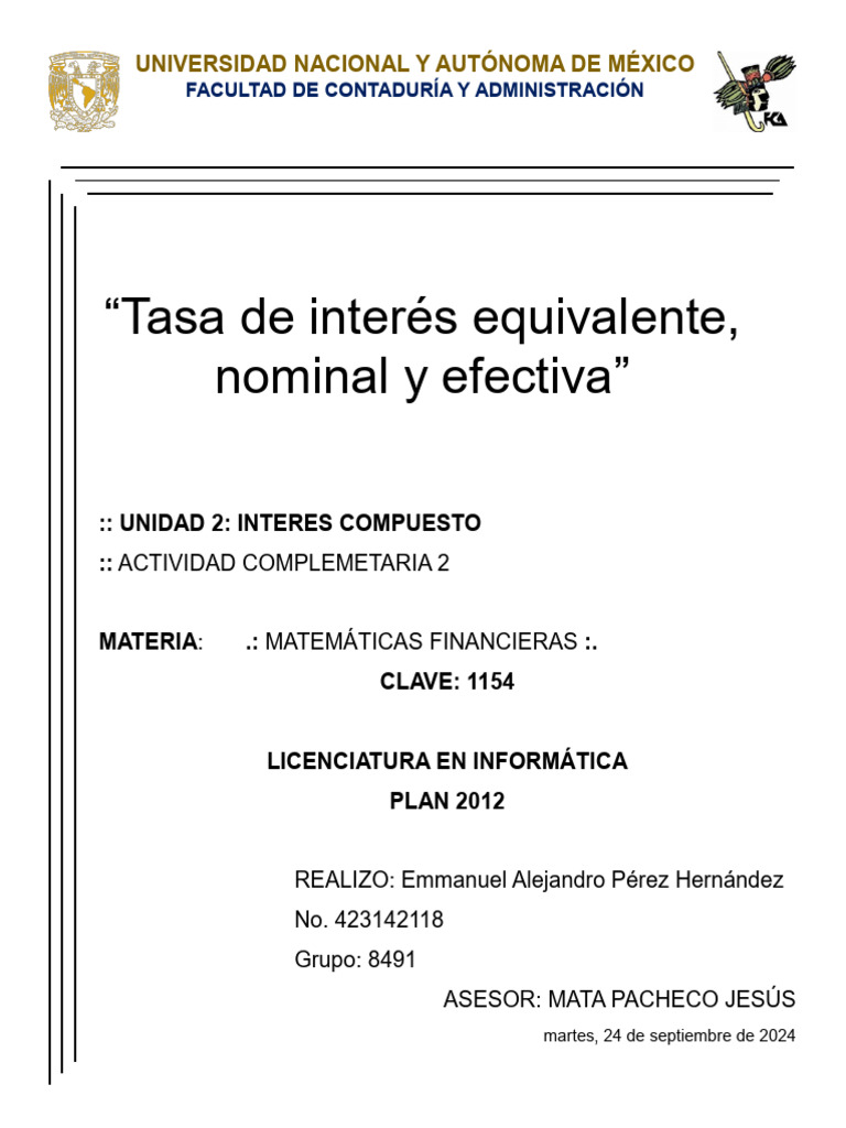 U2 Act - Comp.2 Perez Hernandez Emmanuel Alejandro | PDF | Interés | Bancos