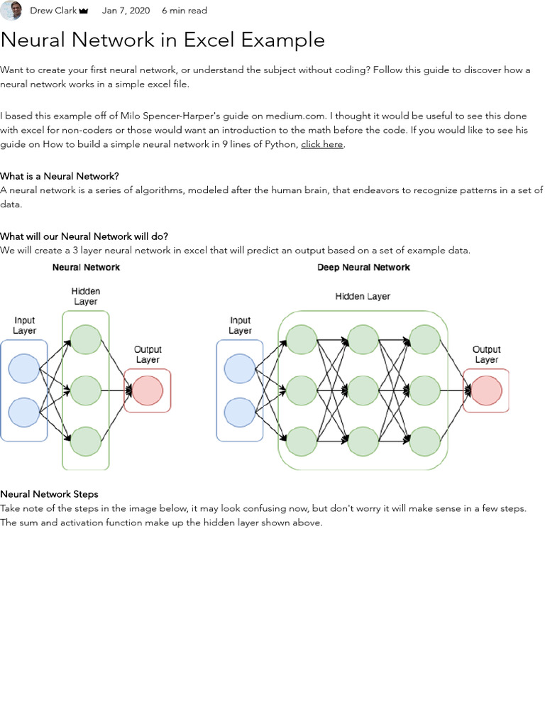 Neural Network in Excel Example | PDF | Artificial Neural Network | Applied Mathematics