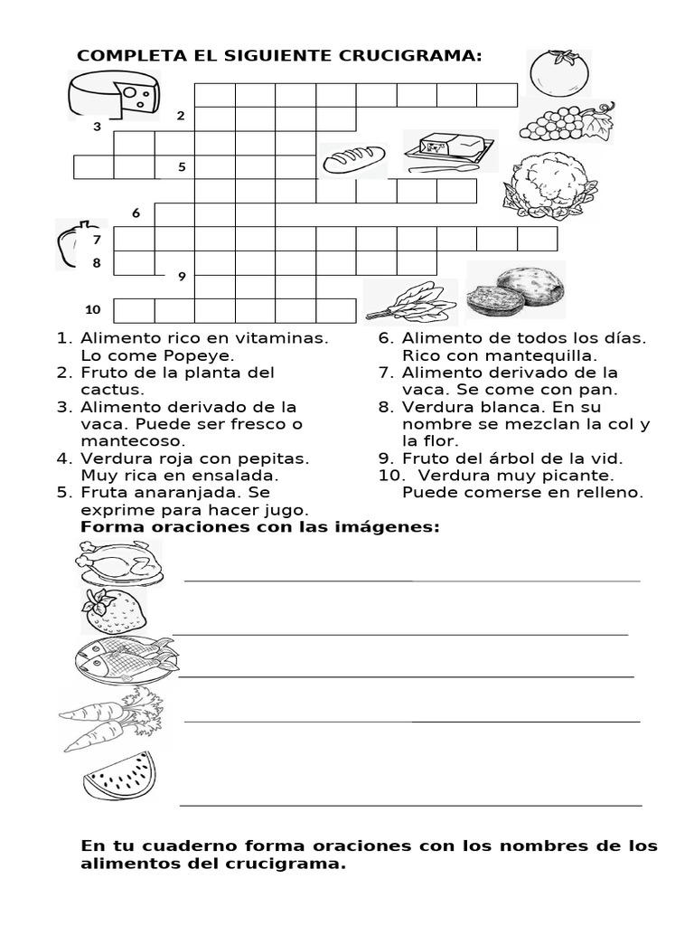 Crucigrama Alimentos | PDF | Cocina, comidas y vino