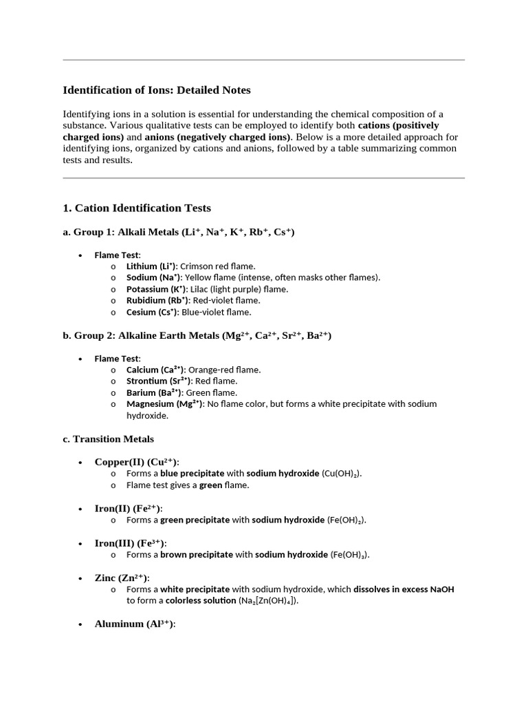 Identification of Ions | PDF | Hydroxide | Precipitation (Chemistry)