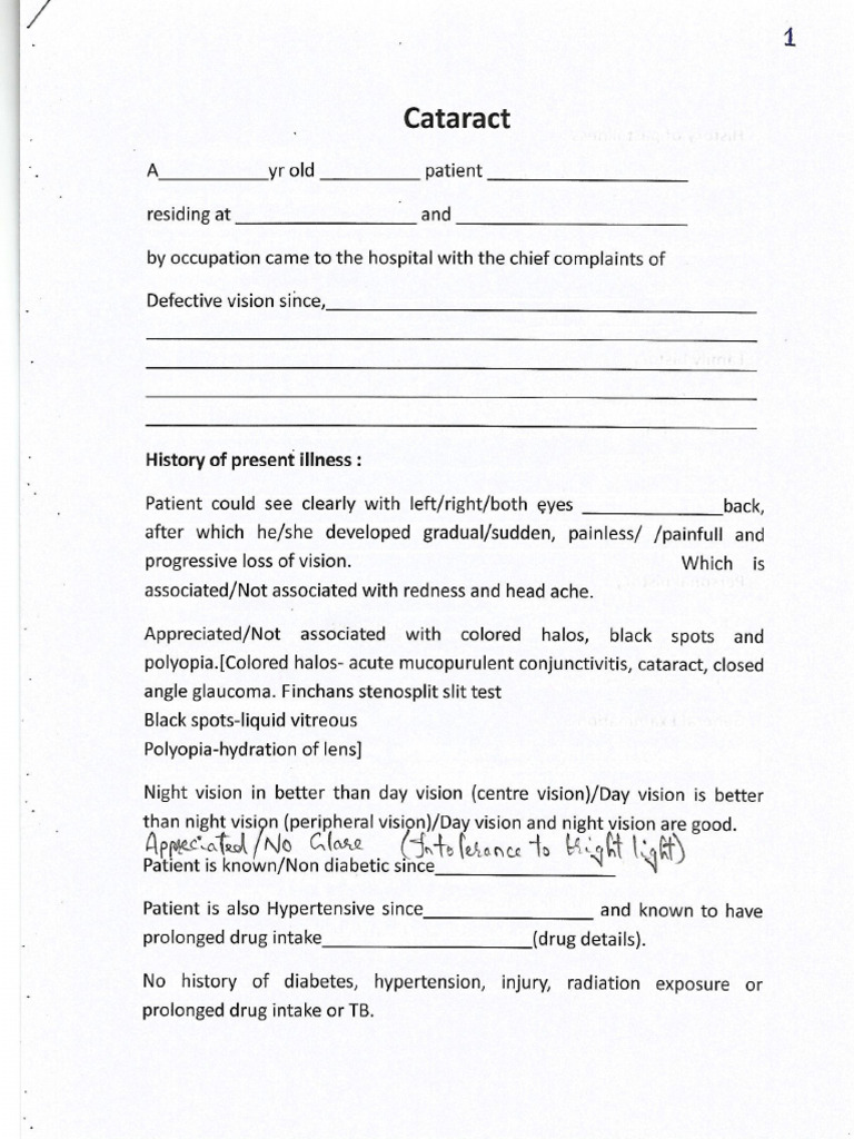 GK Sir Cataract Case Proforma | PDF