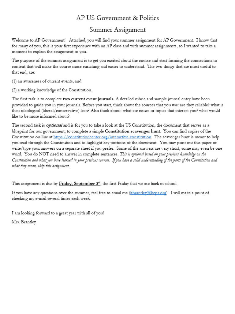 APGoPo - Summer Assignment - 2021 | PDF | Political Action Committee ...