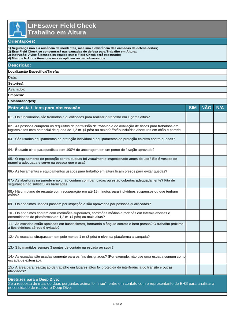 LIFEsaver Field Check - Trabalho em Altura | PDF | Tecnologia e Engenharia