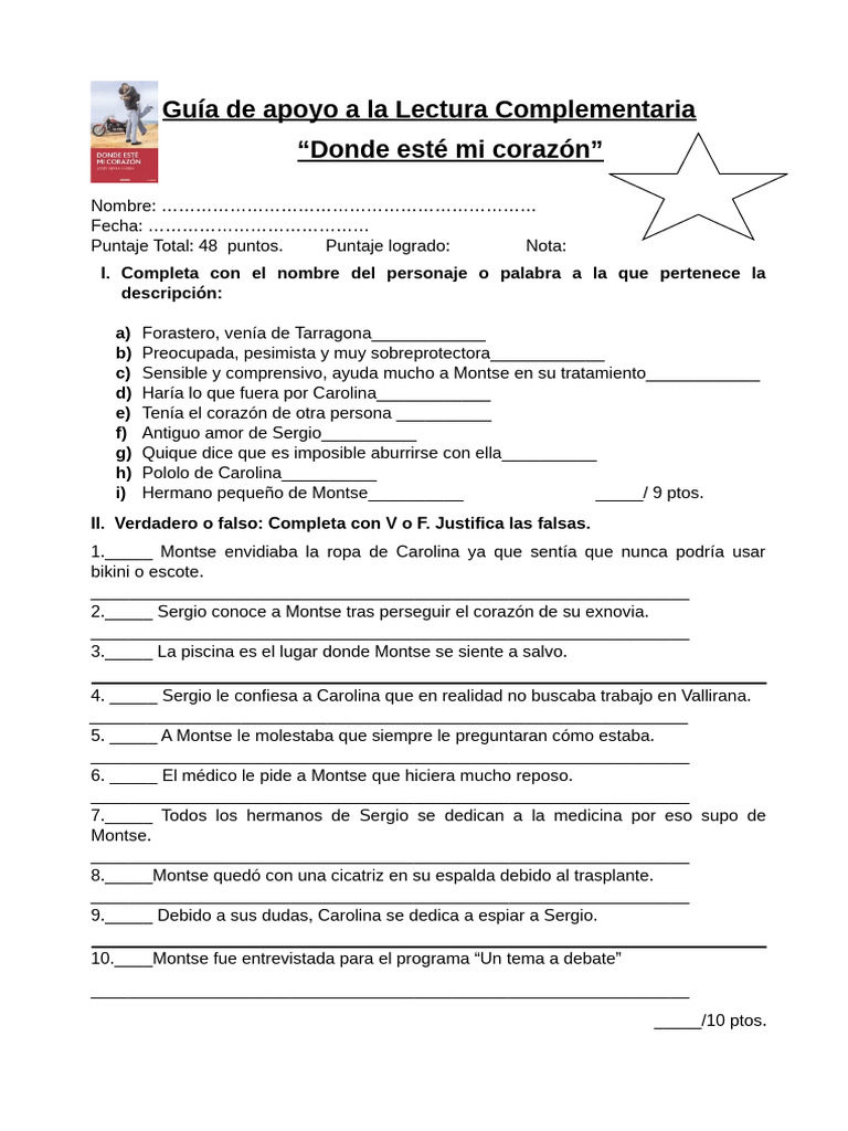 Evaluación: "Donde Esté Mi Corazón" | PDF