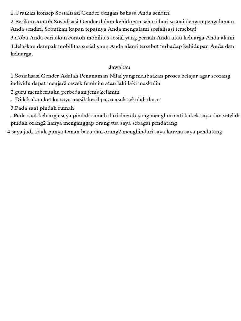 1.uraikan Konsep Sosialisasi Gender Dengan Bahasa Anda Sendiri ...