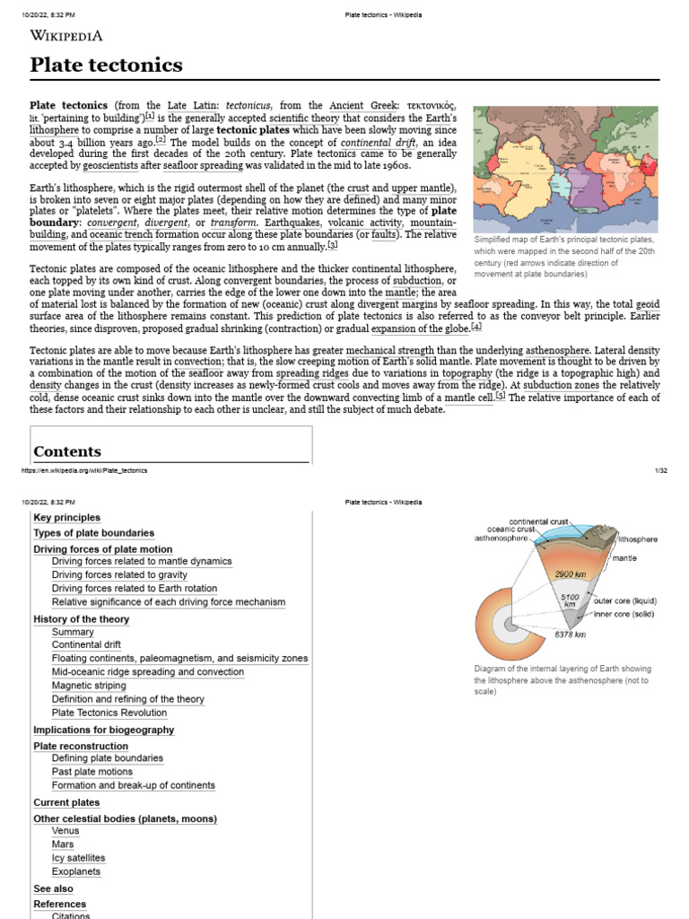 Plate Tectonics - Wikipedia | PDF | Plate Tectonics | Applied And Interdisciplinary Physics