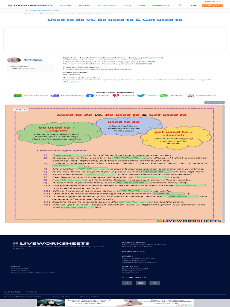 Used To Do vs. Be Used To & Get Used To 1409352 | PDF