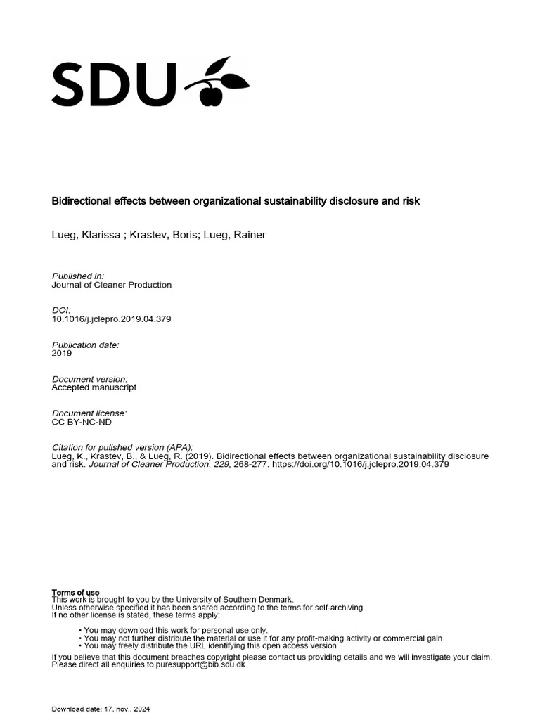Bidirectional Effects Between Organizational Sustainability Disclosure ...