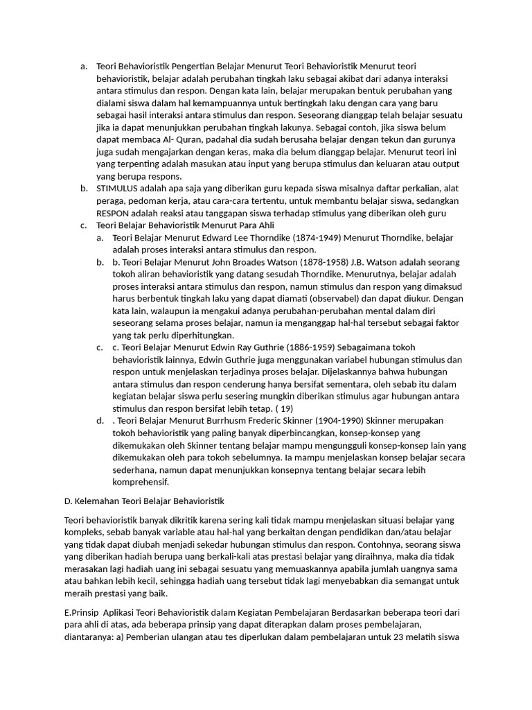 Teori Behavioristik Pengertian Belajar Menurut Teori Behavioristik ...