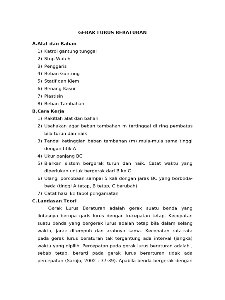 Eksperimen Gerak Lurus Beraturan | PDF | Metode & Bahan Ajar