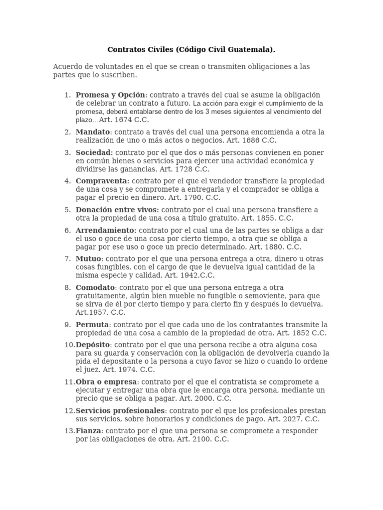 Tipos de Contratos Civiles en Guatemala | PDF | Ley común | Derecho ...