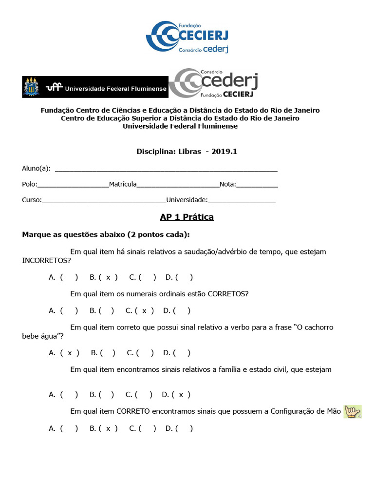 Ap1 Prática 2019.1.gabarito Libras | PDF