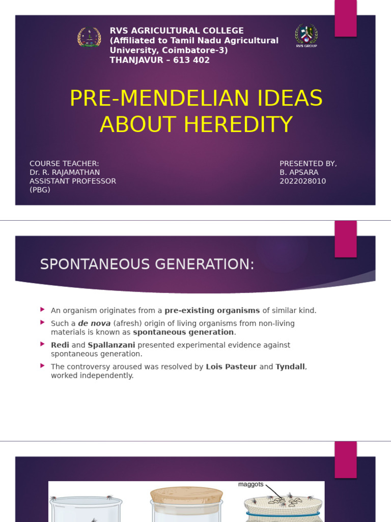 Pre-Mendelian Ideas About Heredity | PDF | Heredity | Biological Concepts