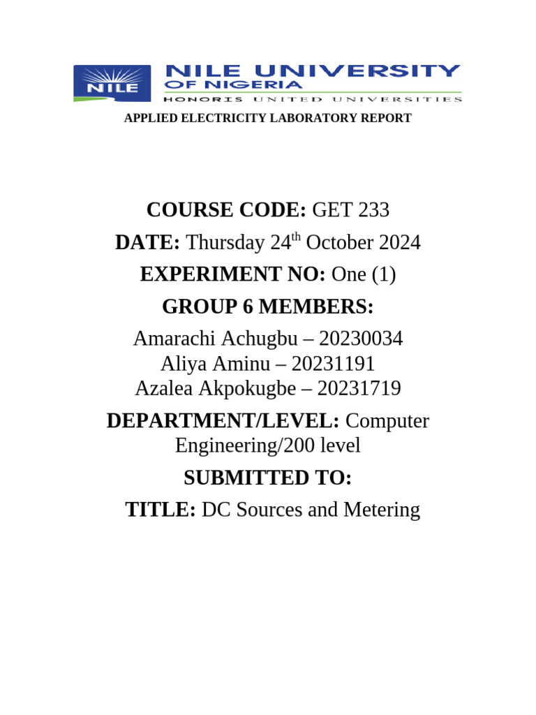 App. Elec. Exp 1 | PDF | Accuracy And Precision | Electrical Engineering