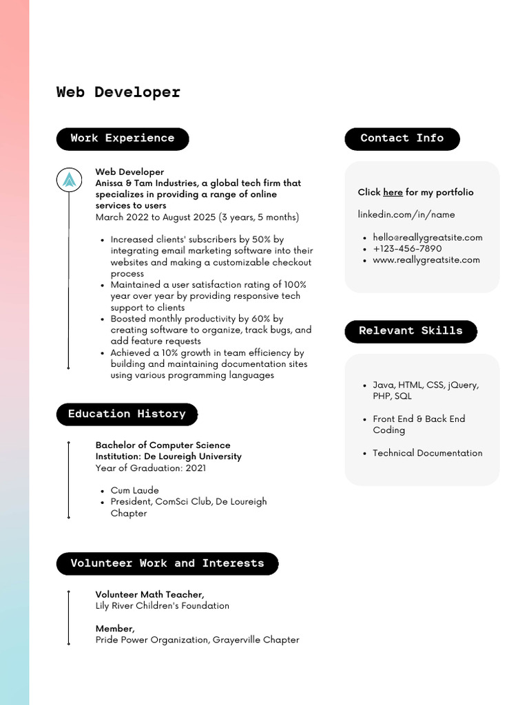 Pastel Pink Light Blue Clean UI Web Developer CV PDF | PDF | World Wide ...