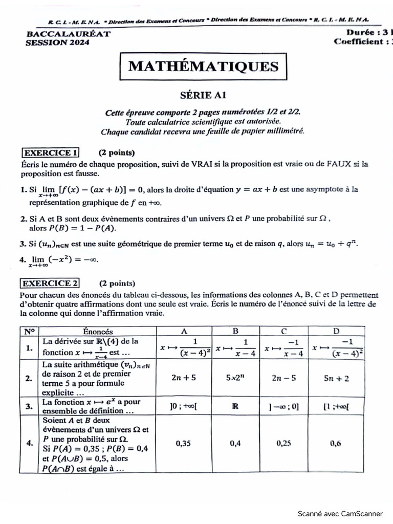 Tle A1 Sujet BAC Nat 2024 | PDF