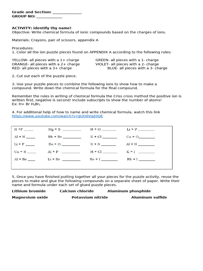 Ionic Compounds Puzzle Activity | PDF | Language Arts & Discipline ...