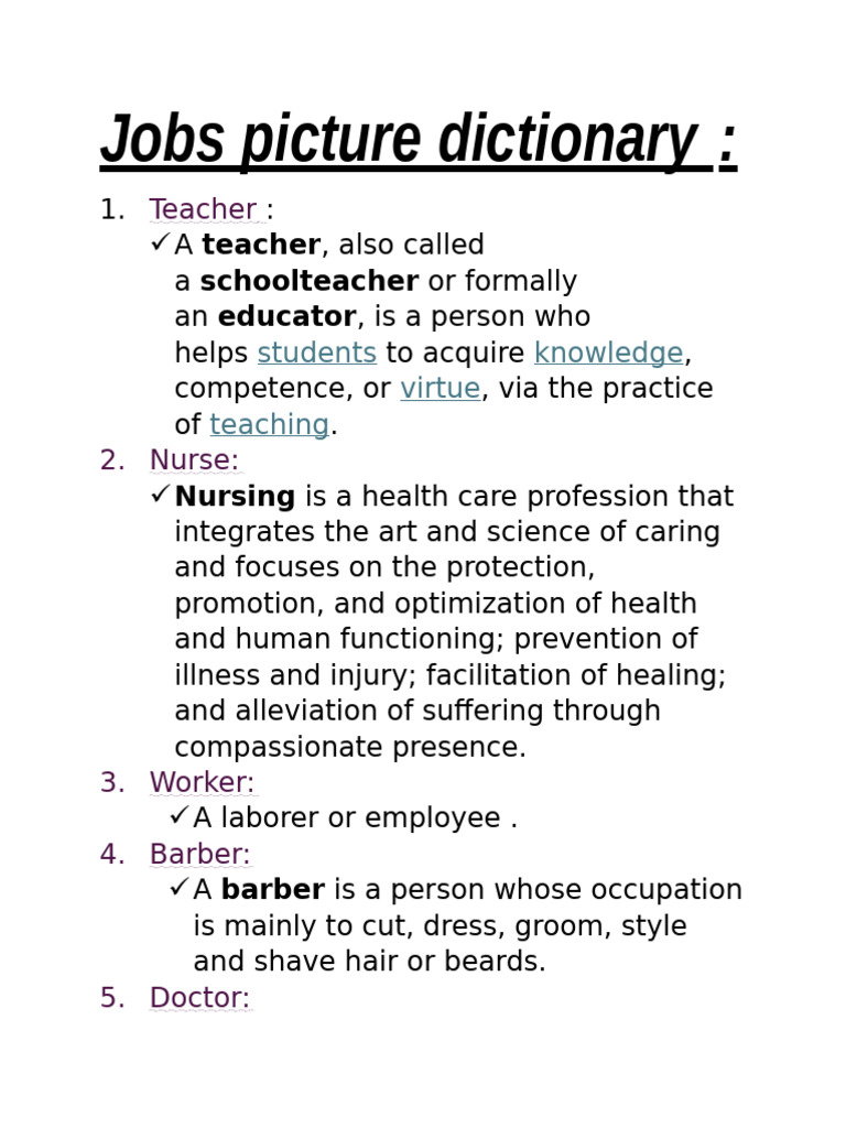 Jobs Picture Dictionary | PDF
