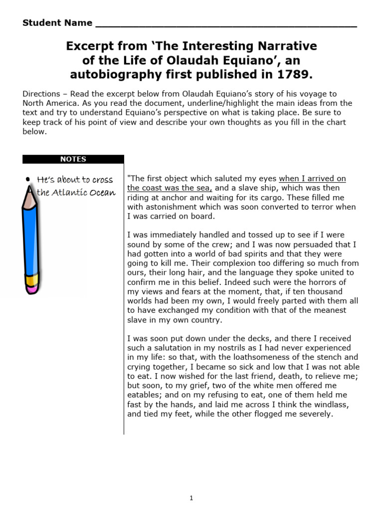 Excerpt From The Interesting Narrative of The Life of Olaudah Equiano ...